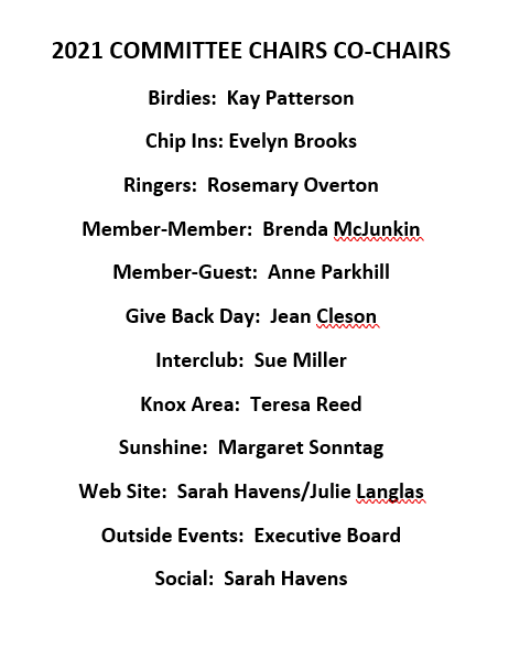 2021 Committee Chairs | Tellico Village Ladies' Golf Association – 18 ...